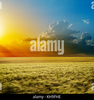 Fantastic sunrise or sunset over green mountain ridge covered with ...