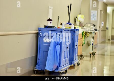 Hospital hallway with cleaning supplies Stock Photo - Alamy