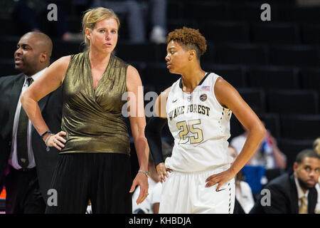 Wake Forest coach Jen Hoover gestures during the second half of an NCAA ...
