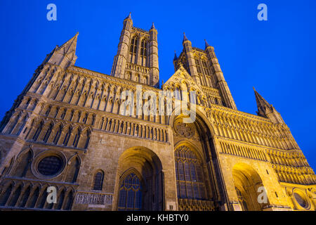 Lincoln Cathedral West Front at night. Lincolnshire, England Stock ...