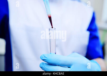 Closeup test tubes with blood for medical and biological analyzes ...