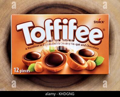 Toffifee hazelnut caramel with creamy nougat and chocolate Stock Photo ...