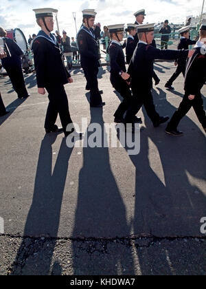 Sea cadets march along the Brighton seafront on Remembrance Day Stock ...