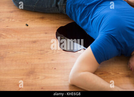 dead man body in blood on floor at crime scene Stock Photo: 166975163 ...