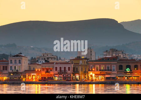 Chios town and its seafront as seen from the pier of the harbour Stock ...