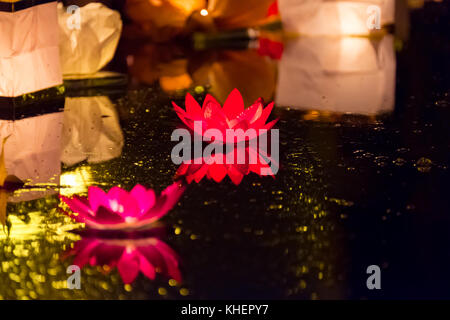Floating lanterns at night. Japanese lantern lighting ceremony, Haleiwa ...