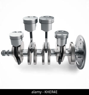 3D Rendering V4 engine pistons and cog isolated on white background ...