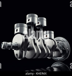 3D Rendering V4 engine pistons and cog isolated on white background ...