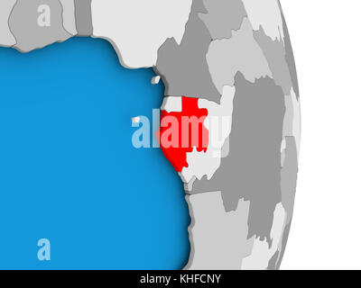 Gabon in red on model of political globe with transparent oceans. 3D ...