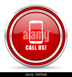 Call us red silver metallic chrome border web and mobile phone icon on ...