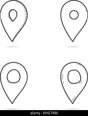 Hand-drawn set of map pins. Isolated objects on a white background ...