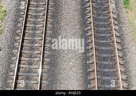two parallel railroads. aerial view Stock Photo - Alamy