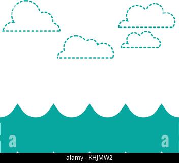 dotted shape nature ocean waves with shark animal vector illustration ...