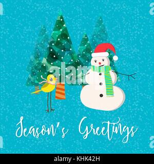 Awesome winter Merry Christmas card with house in forest. Stylish brown ...