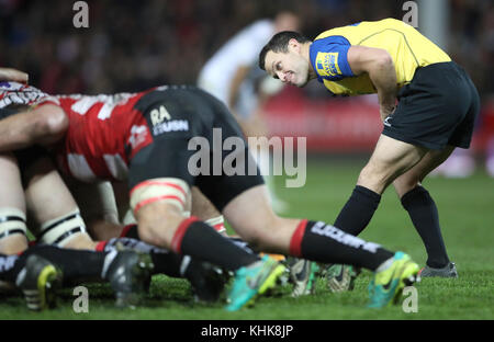 Referee and former Harlequins player Karl Dickson officiates his first ...