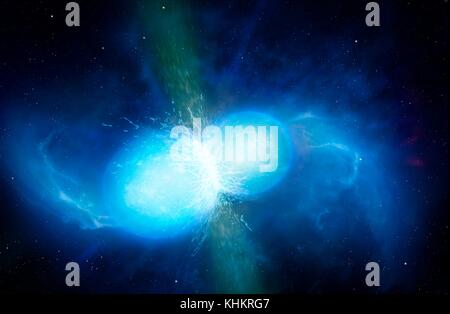 Neutron stars merging, illustration. Neutron stars are the remnants of ...