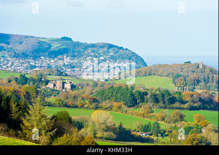 Dunster Castle and Minehead from Withycombe Hill,, Dunster, Somerset ...