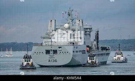 RFA Tidespring, a new naval auxiliary replenishment ship arriving at ...