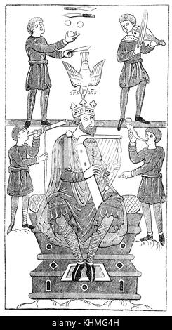 Anglo-Saxon monarch of the 8th century in habit of state. Seated on a ...