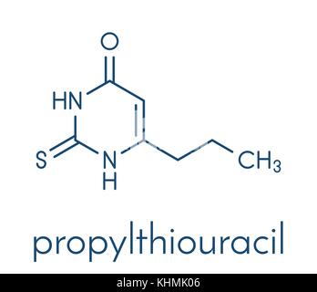Propylthiouracil (PTU) hyperthyroidism drug molecule. Skeletal formula ...
