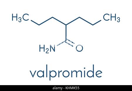 Valpromide seizures drug molecule (antiepileptic agent). Skeletal ...