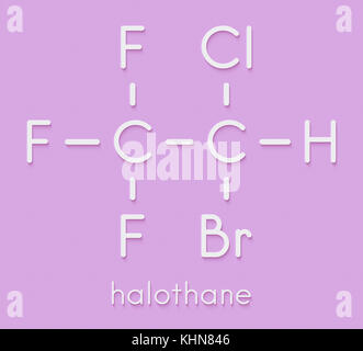 Halothane general anesthetic drug molecule. Stylized skeletal formula ...