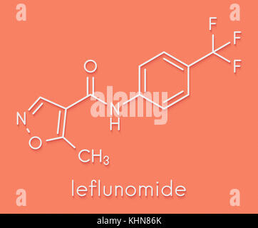Leflunomide rheumatoid arthritis drug molecule. Stylized skeletal ...