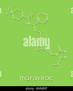 Maraviroc HIV drug molecule (entry inhibitor class). Blue skeletal ...
