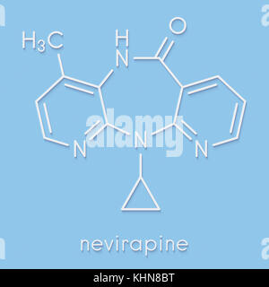 Nevirapine HIV drug molecule. Belongs to NNRTI class. Stylized skeletal ...