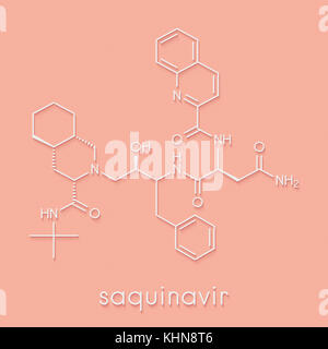 Saquinavir HIV drug molecule. Atoms are represented as spheres with ...