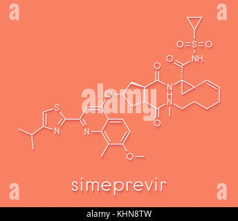 Simeprevir hepatitis C virus (HCV) drug molecule. Atoms are represented ...