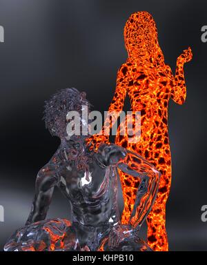 3D Illustration Ice male figure and fire female figure Stock Photo - Alamy