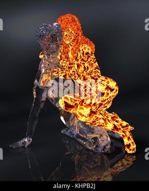 3D Illustration Ice male figure and fire female figure Stock Photo - Alamy