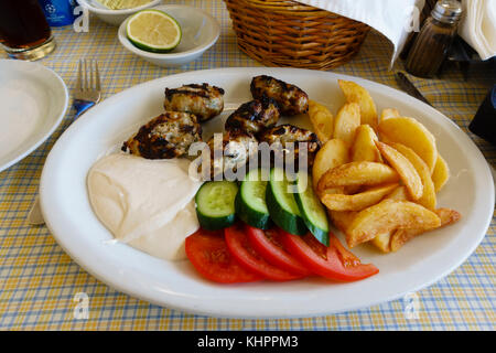Cypriot food, Sheftalia kebab and chips, Fig Tree Bay, Protarus, Cyprus ...