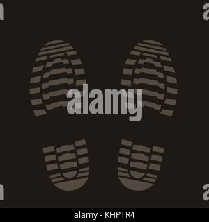 Footstep black silhouette, bootprint isolated on white background. Grunge track, symbol cartoon ...