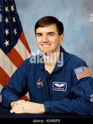 The NASA mission STS-122 official crew portrait. From the left (front ...