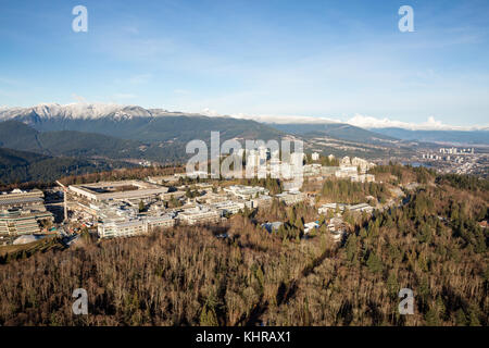 Aerial view of Simon Fraser University (SFU) on Burnaby Mountain ...