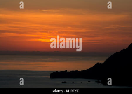 Sunset in the Libyan Sea seen from mountain village Myrhtios above ...