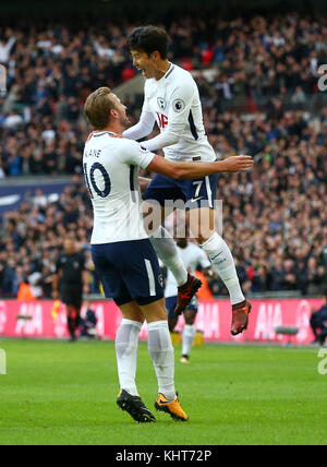 Heung-Min Son and Harry Kane of Tottenham celebrate Tottenham's third ...