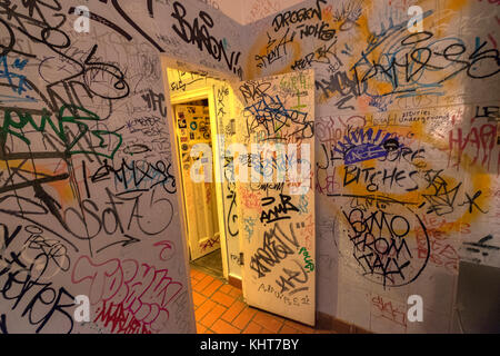Graffiti on public toilet wall, Seahouses, Northumberland, UK Stock ...