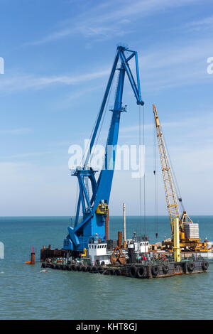 crane barge doing marine heavy lift installation works in the gulf or ...