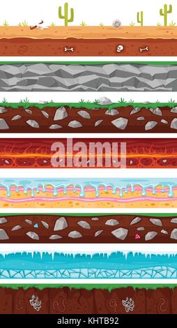 Cartoon game texture, rocks, dirt and ground surface seamless pattern ...