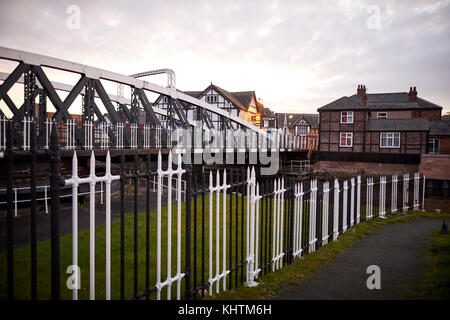 The Northwhich Town Swing Bridge over the River Weaver, with the Tudor ...