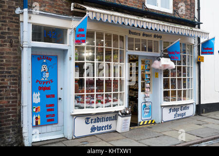 Traditional sweet shop selling Whitby Rock and ice cream. Whitby Stock ...