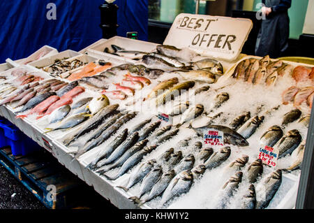 A fresh fish stall in Surrey Street market in Croydon, South London ...
