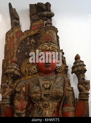 Wooden sculpture depicting Yama, known in Hinduism as the Lord of Death ...