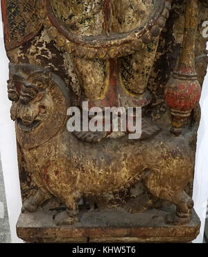 Wooden sculpture depicting Yama, known in Hinduism as the Lord of Death ...