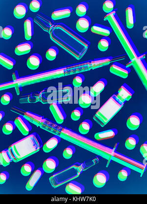 Multi exposure photogram with variety of medicine and syringes ...