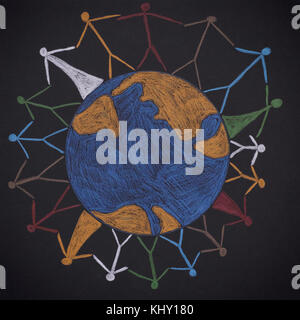 Group of people around the world. Pencil drawing Stock Photo - Alamy
