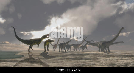 An illustration of a Diplodocus dinosaur from the sauropod family like ...